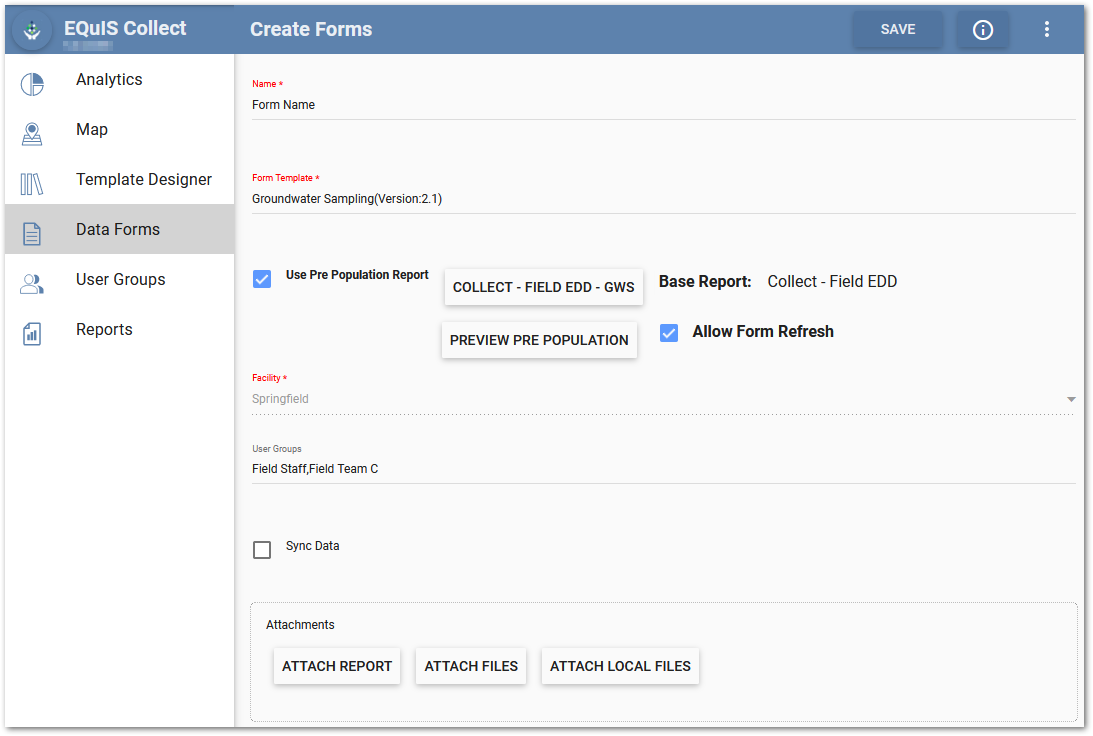 Create New Data Form